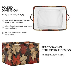 Maple Leaf Storage Basket,Vintage Fall Autumn Large Storage Bin Fabric Collapsible Organizer Bag with Handles 15x11x9.5 inch