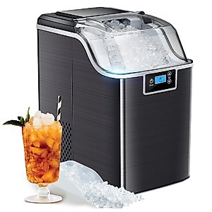 Nugget Ice Maker Countertop, FREE VILLAGE 44Lbs/24H Portable Ice Maker for Soft & Chewable Nugget Pellet Ice, Self-Cleaning & Quiet, Ice Machine with Ice Scoop and Basket for Home Office Bar Party