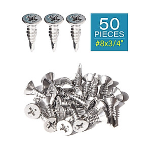 IMScrews 50pcs #8 x 3/4" Stainless Flat Head Phillips Self Drilling Screws, 410 Stainless Steel Full Thread Sheet Metal Tek Wood to Metal Screws
