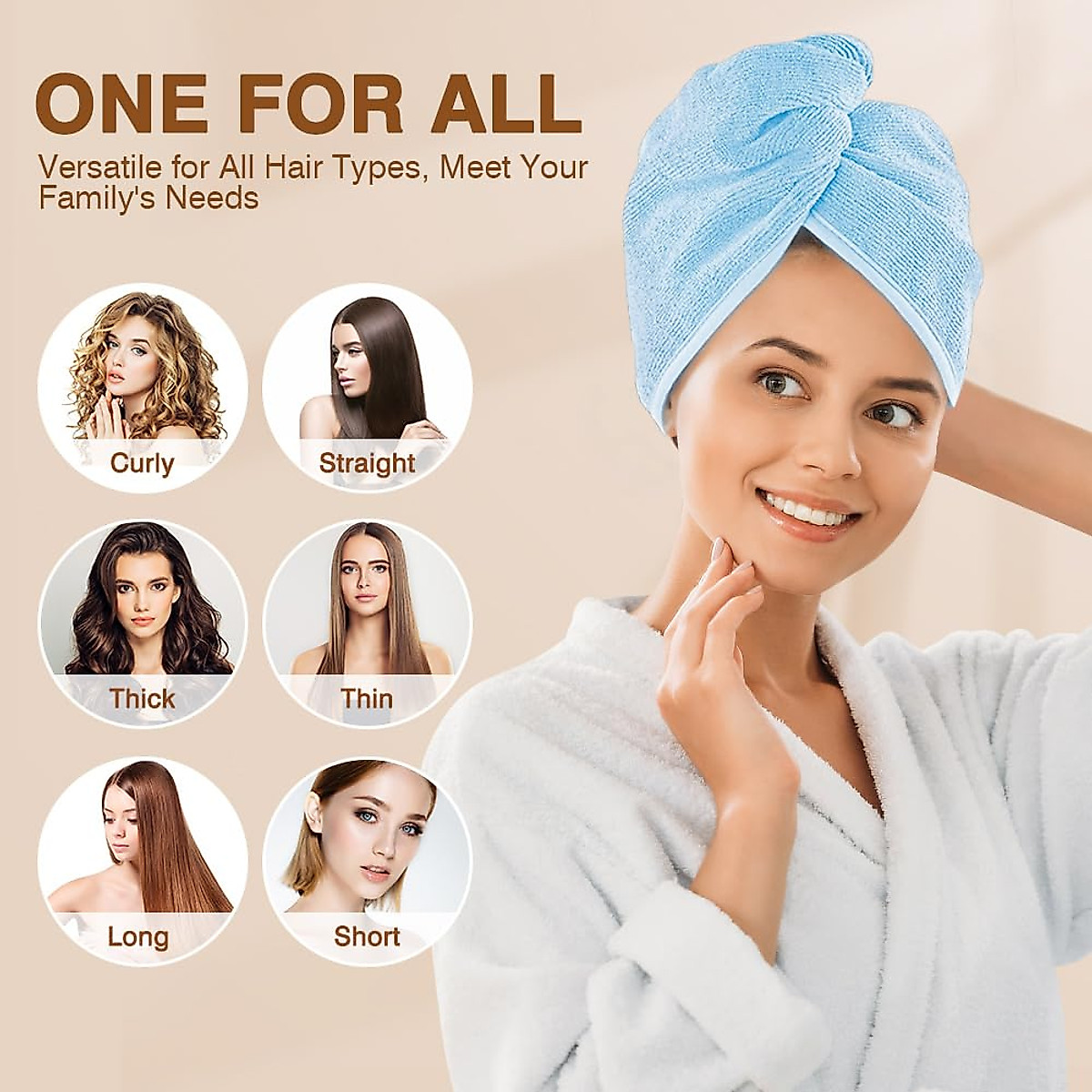 HOMEXCEL Microfiber Hair Towel for Women 5 Pack,10X 26 Inch Hair Turbans for Wet Hair,Super Absorbent Hair Drying Towel Wrap with Button for Curly,Longer,Thicker Hair Anti Frizz