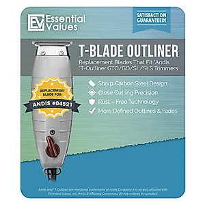 2-Pack Essential Values Out-liner Replacement Blades for Andis Shaver (#04521) – Aftermarket Replacement For Models GTO, GTX, GO Hair/Beard Trimmers | Made from the Finest Carbon Steel