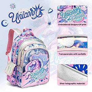 Robhomily Girls Backpack Kids Backpacks for Girls in Preschool Kindergarten Elementary School,Cute Unicorn Backpack for Girls 4-8 Lightweight Kawaii School Backpack 16 inch