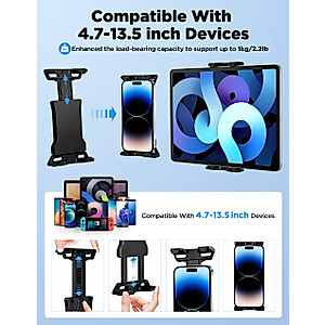 LZSIG Updated Tablet Mount Holder for Mic Stand, Adjustable Microphone Music Stand iPad iPhone Holder Stand, Compatible with Kindle, Android, All 4.7 to 13.5-inch Tablets & Smartphones (L)