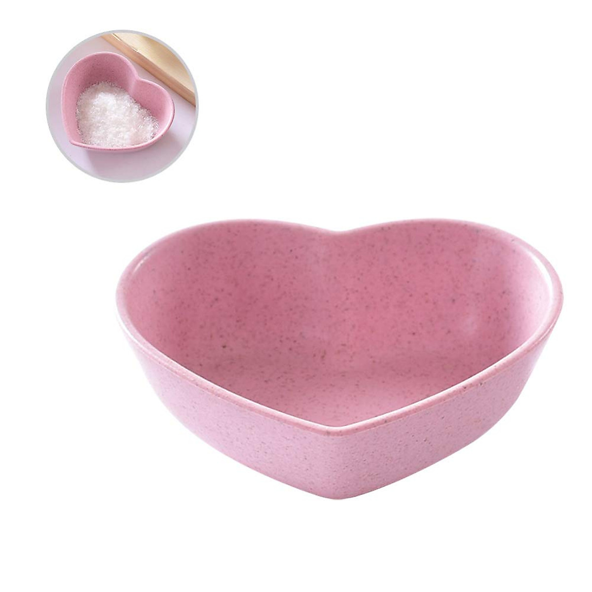 DOITOOL 4pcs Cute Heart Shaped Seasoning Dish Wheat Straw Love Sauce Dish Condiment Dishes Sushi Soy Dipping Bowl Snack Serving Dish for Wedding Valentines Day Party Decoration Pink