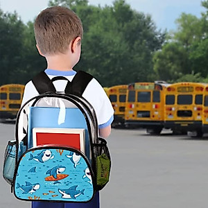 Cute Surfing Shark Clear Mini Backpacks, Transparent Backpack Heavy Duty PVC See Through Bookbags Casual Daypack with Reinforced Straps for Work, School, Security, Travel, Beach