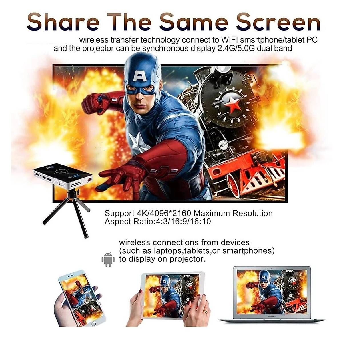 C6 Mini Projector DLP Portable Movies 4K 1080P Outdoor Smart Home Theater Playback (Color : 2G32G) (2G16G )