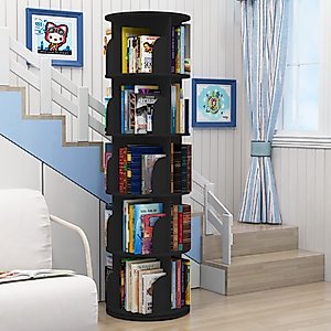 INTEXCA & DESIGN 5 Tier 360° Rotating Stackable Shelves Bookshelf Organizer (Black), White, RotatingBookshelf_5Tier_White