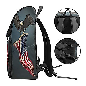 MRMIAN North American Bald Eagle With Flag Large Capacity School Backpack Bookbag for Collage Students Women Man Travel Hiking Camping Daypack 19x14x7 Inches