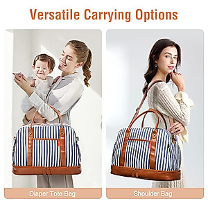 Lekebaby Baby Diaper Bag for Travel Maternity Bag Diaper Tote Hospital Bag, Newborn Registry Baby Shower Gifts,Blue Striped