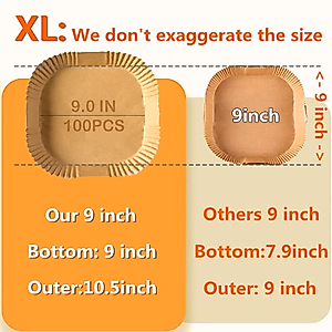 AILIFEER Air Fryer Disposable Paper Liner,X-Large 100 pcs 9.0Inch Square Non-Stick Air Fryer Parchment Paper Liners,Thickened Waterproof Oil-Proof Baking Paper