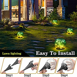 UAMSTYLE Globe Solar Lights Waterproof Decorative 2 Pack Globe Cracked Glass Gazing Ball for Outdoor Garden Decor Decorations Pathway Patio Yard Lawn,Green