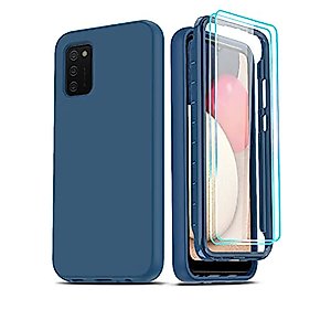 LeYi for Samsung Galaxy A02S Case, Samsung A02S Case with [2 x Tempered Glass Screen Protector], Full-Body Shockproof Soft Liquid Silicone Hybrid Protective Phone Cover Case for Galaxy A02S, Blue