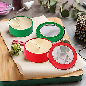 Tandefio Christmas Candle Tin Cans Set Holiday Candle Tins 2 oz with Lids Candle Jars for Making Candles Round Containers for Candles Party Favors DIY(120 Pcs)