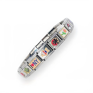 Decorated Italian Charm Bracelet, 18 charm bracelet with unique designs. 6.9 inches long, interchangeable charms