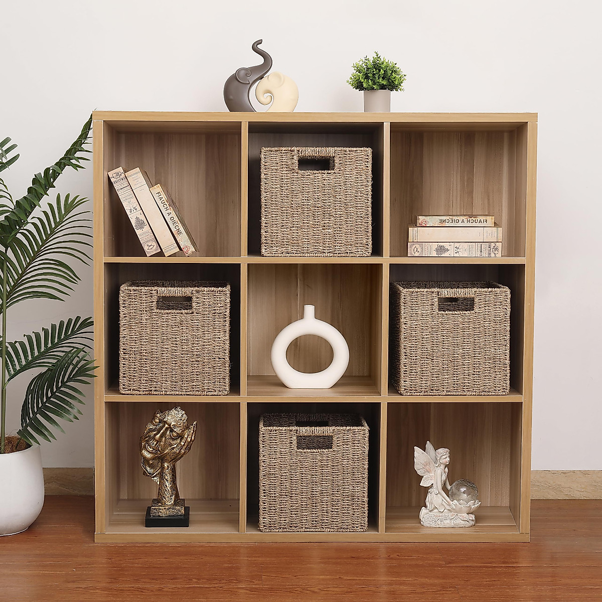 11x11x11in Seagrass Storage Baskets, Woven Baskets for Storage, Large Cube Wicker Storage Basket for Shelves Set of 3, Wicker Storage Basket, Bedroom, Living Room