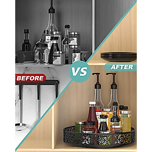 Lazy Susan Organizer, 12 Inch Lazy Susan Turntable for Cabinet, Turntable Organizer for Pantry Vanity Tray Countertop Spice Rack Kitchen Bathroom, Large Lazy Susan with 2 Removable Liners, Black