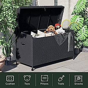Grand patio Outdoor 170 Gallon Deck Box Outdoor Large Wicker Storage Box with Widened Lid for Patio Furniture Cushions Toys Garden Tools Pool Accessories, Black