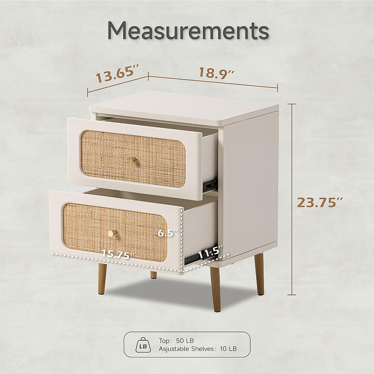 LONYKE Wicker Rattan Nightstand Set of 2, 2-Drawer End Table White Finish Side Table for Small Spaces, Modern Farmhouse Wooden Bedside Table, Boho Mid-Century Coastal Storage Cabinet