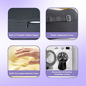 Support Travel Car Headrest Pillow, 100% Memory Foam Car Pillow, Adjustable Strap & Breathable Removable Cover, Ergonomic Design Neck Pillow - Car Neck Pillow for Driving/Neck Pain Relief(Black, 1P)