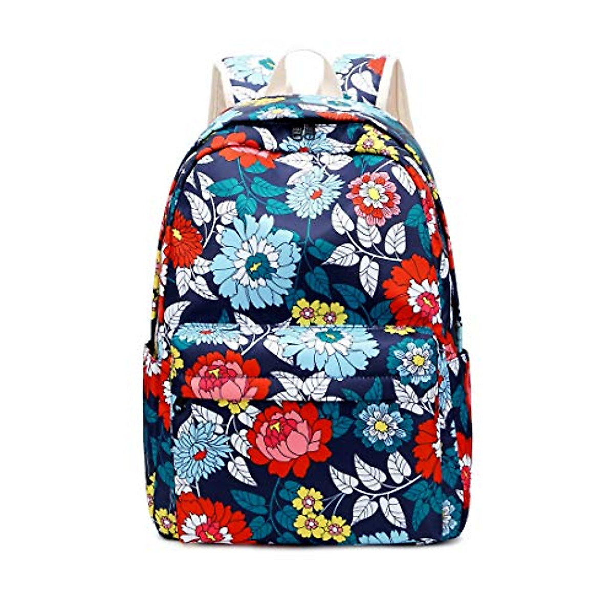 Joymoze Teen Girl School Backpack with Insulated Lunch Bag Pencil Purse Blue Flower One_Size