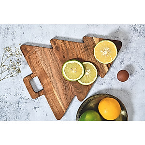 Christmas Tree Shaped Wood Cutting Board for kitchen, Christmas Tree Wooden Serving Tray with Handle, Christmas Decoration Charcuterie Tree Boards 14"L x 11"W