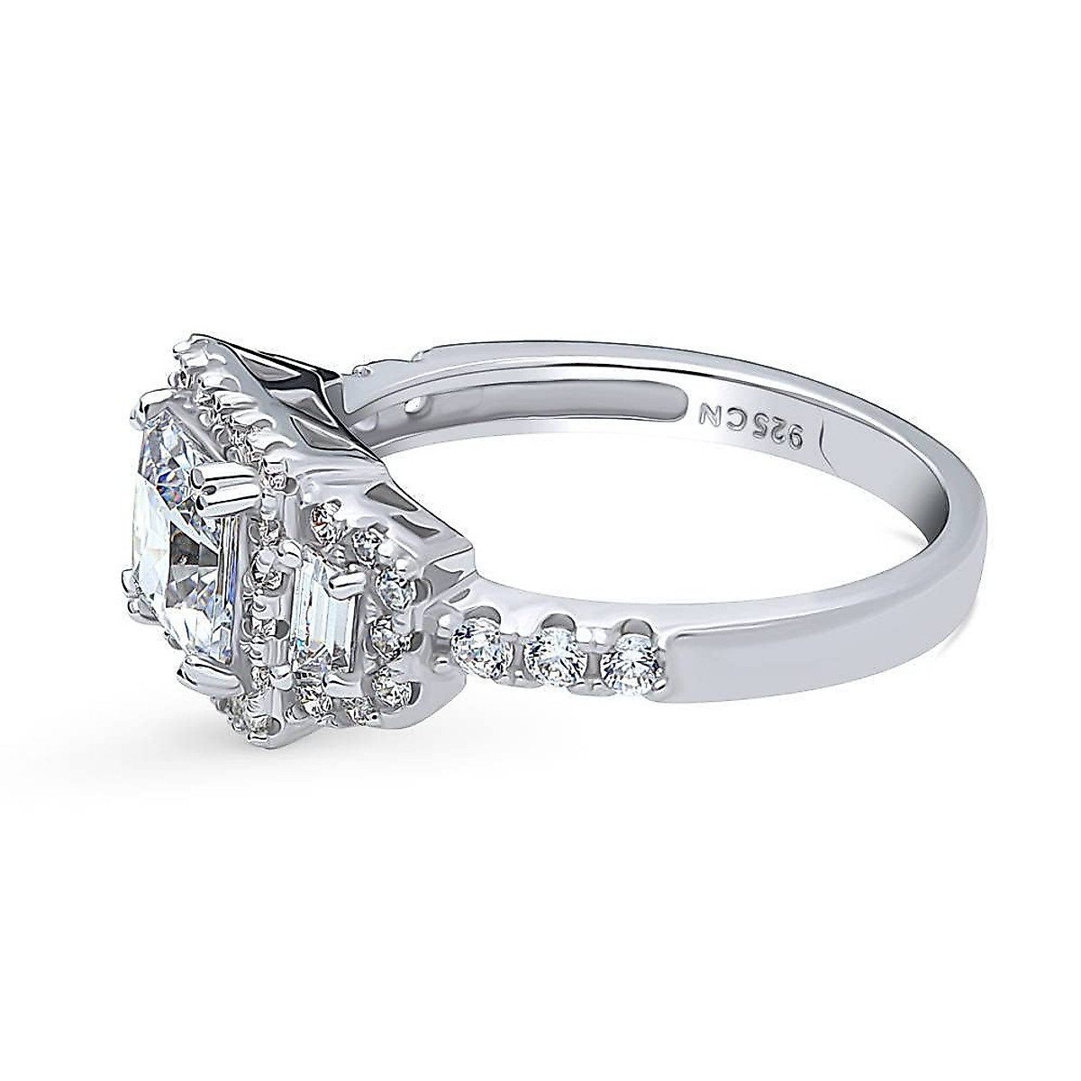 BERRICLE Sterling Silver Halo Wedding Engagement Rings Princess Cut Cubic Zirconia CZ 3-Stone Ring for Women, Rhodium Plated Size 6