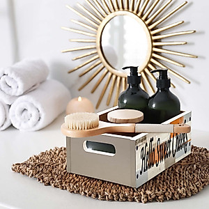 Lnond Rustic Bathroom Decor Box, Bathroom Toilet Tank Tray Storage Basket, Hello Sweet Cheeks Bathroom Wooden Toilet Paper Basket with Handle, Orange