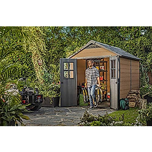 Keter Newton 7.5x9 Large Resin Outdoor Storage Shed Kit – Perfect to Store Patio Furniture, Garden Tools, Bike Accessories, and Lawn Mower, Mahogany Brown