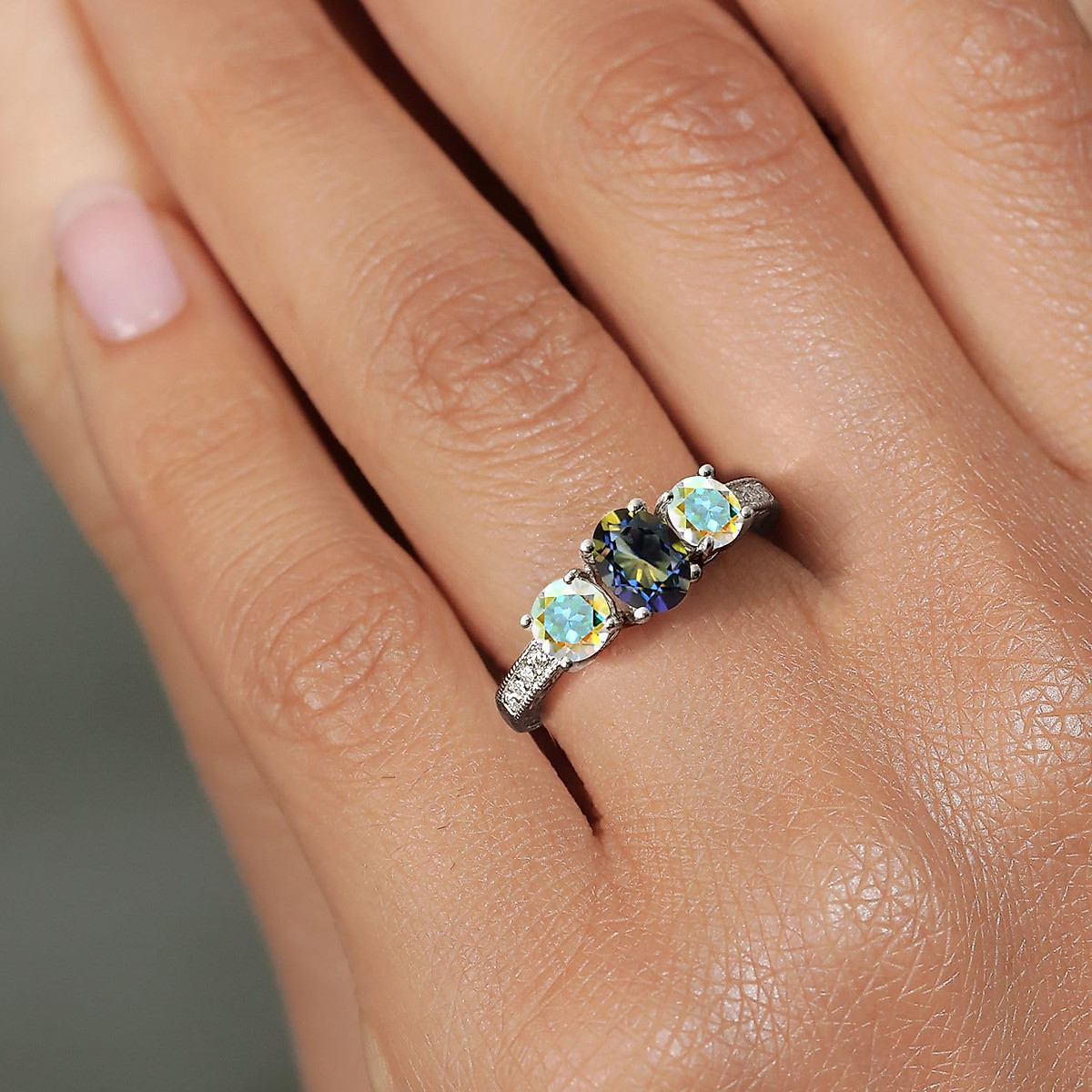 Gem Stone King 925 Sterling Silver Blue Mystic Topaz and Mercury Mist Mystic Topaz Ring For Women (0.92 Cttw, Gemstone Birthstone, Available In Size 5, 6, 7, 8, 9)