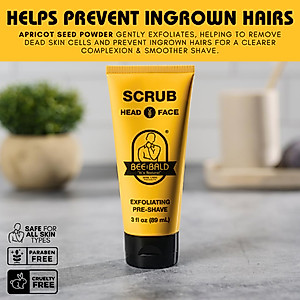 Bee Bald SCRUB Exfoliating Pre-Shave for Deep Cleans & Removing Pore Clogging Dirt, Oil & Dry Flaky Skin. Prepares You For a ‘Super Close Shave’, 3 Fl Oz