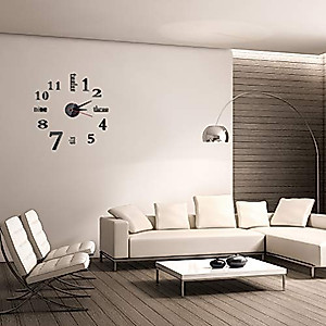 10inch-20inch Frameless DIY Wall Clock Black 3D Mute Round Shape Quartz Wall Clock Sticker DIY Wall Decoration for Home Living Room Bedroom Office Classroom