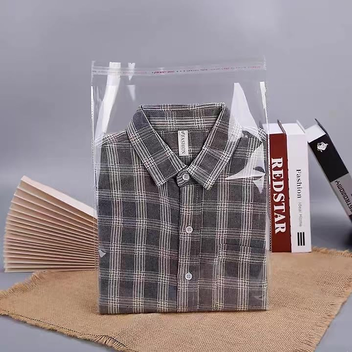 Muyindo 100 Pieces (9x12 Inch) Clear Plastic Bags for Packaging, Clothing & T-Shirts Strong Packing Self Adhesive Cellophane Bag