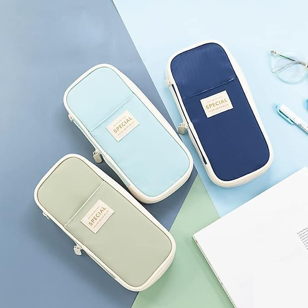 Arnuixty Colorful Large Storage Pencil Pen Case Bag with Zipper Big Capacity Pouch Organizer for Office College School Travel Holder Box (Light Green)