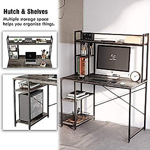 Nost & Host Computer Desk with Hutch & Bookshelf | Home Office Desks with 2-Tier Adjustable Shelves | Sturdy Desk for Writing and Gaming | Easyt o Assemble 47.2 inches Gray
