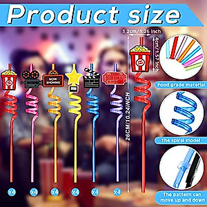24 Pack Movie Night Party Supplies Movie Night Drinking Straws PET Projector Popcorn Trophy Drinking Straws Plastic Straws Red Carpet Party Decorations for Movie Night Party Favors