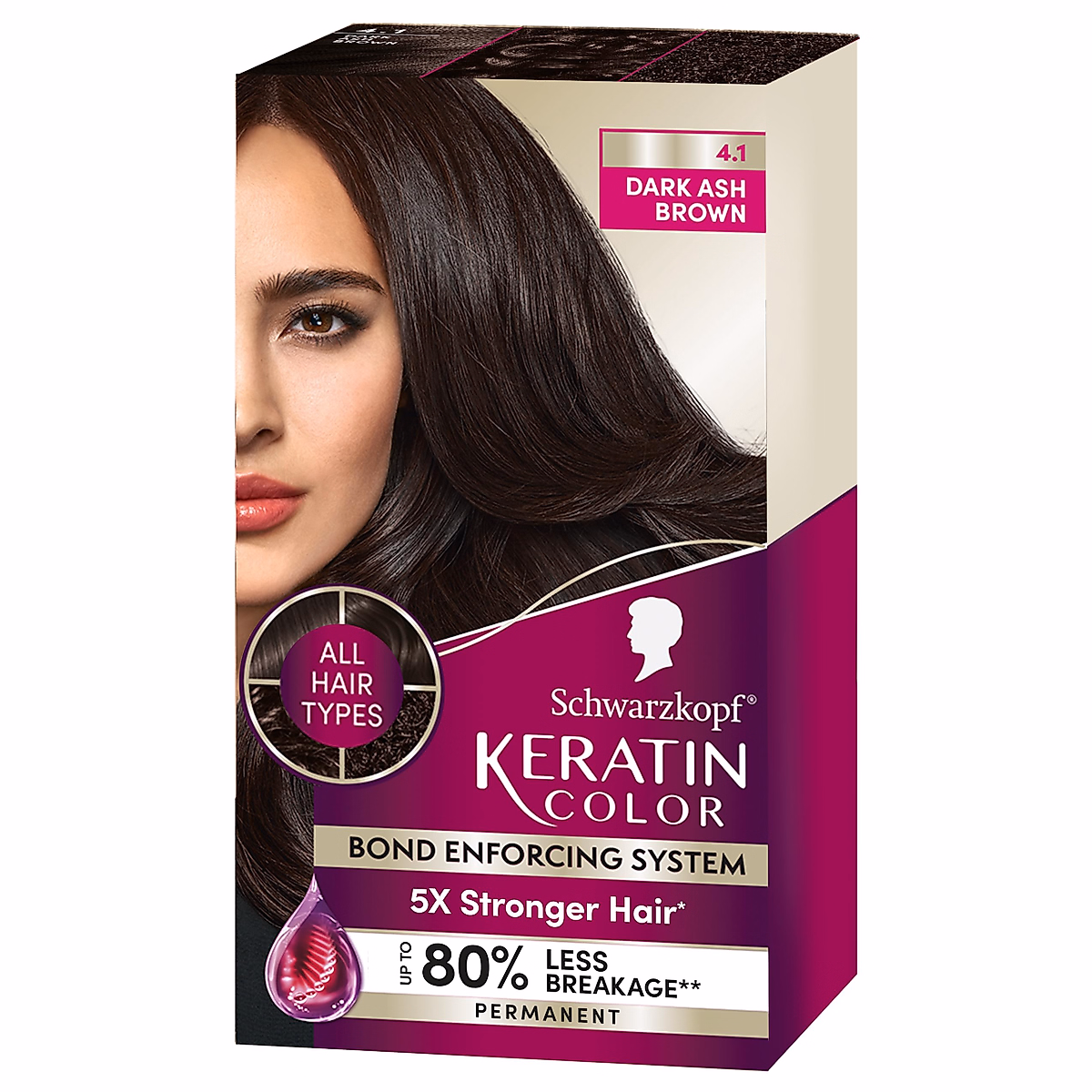 Schwarzkopf Keratin Color Permanent Hair Color Cream, 4.1 Dark Ash Brown, 4.1 Dark Ash Brown, 12 count