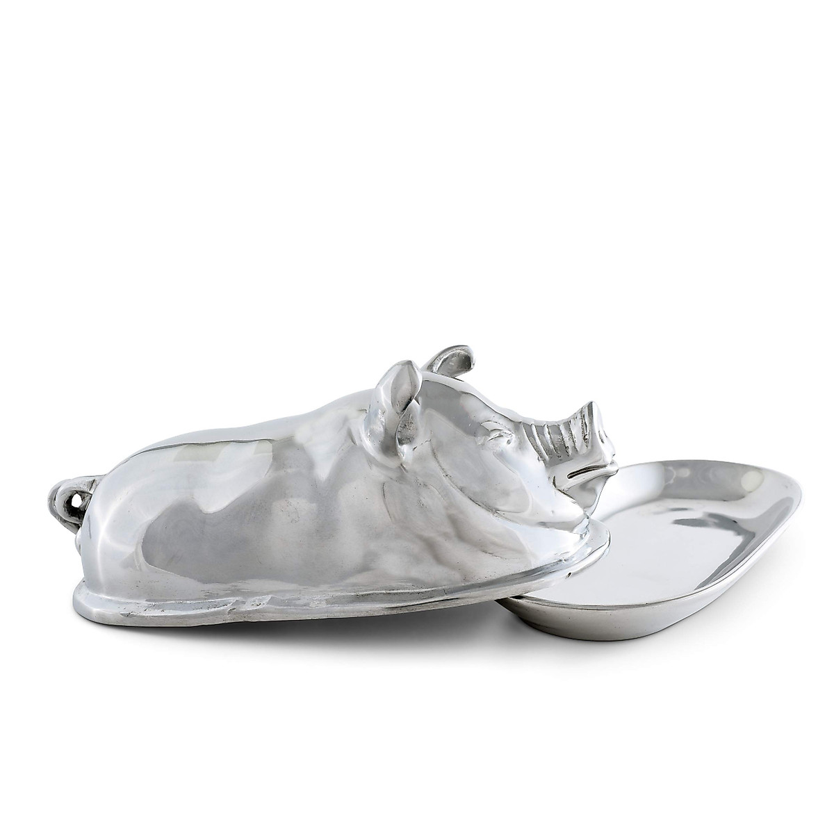 Arthur Court Happy Pig Covered Butter Cream Cheese Dish Container Keeper Hand Polished Tarnish Free Artisan Quality Farmhouse Table 7.5 inch Long