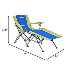 FUNDANGO Folding Outside Heavy Duty Patio Deck Chaise Lounges Lawn Chairs with Footrest for Outdoor Sun Tanning Beach Pool, Support up to 264 lbs, 34.25x 61.42x 33.86inch, Blue/Green