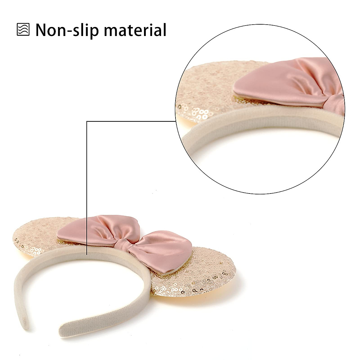 ZYTJ 2 Pcs Mouse Ears Headbands,Shiny Bows Mouse Ears Headbands for Birthday Parties, Themed Events, A Perfect Addition to Your Trip Essentials and Accessories for Women Neutral-pinkbow