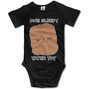 Pengshiliu Sleepy Tater Tot Baby Climbing Short Sleeve Onesie 0-6 Month Black