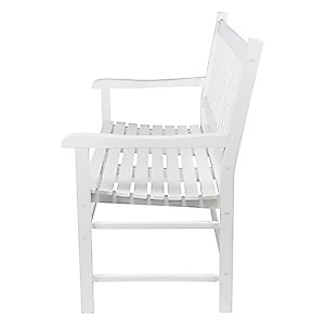 Shine Company Eden Outdoor Wood Garden Bench for Front Porch, Entryway, 24.5" D x 48" W x 38.75" H, White