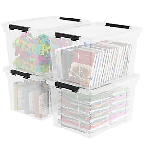 Taysisiter 40 Quart Clear Plastic Latching Bin, Plastic Latch Storage Box with Wheels, 4 Pack