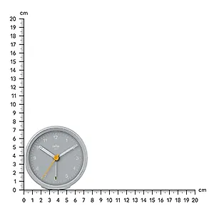 Braun Classic Analogue Alarm Clock with Snooze and Light, Quiet Quartz Movement, Crescendo Beep Alarm in Grey, Model BC12G.