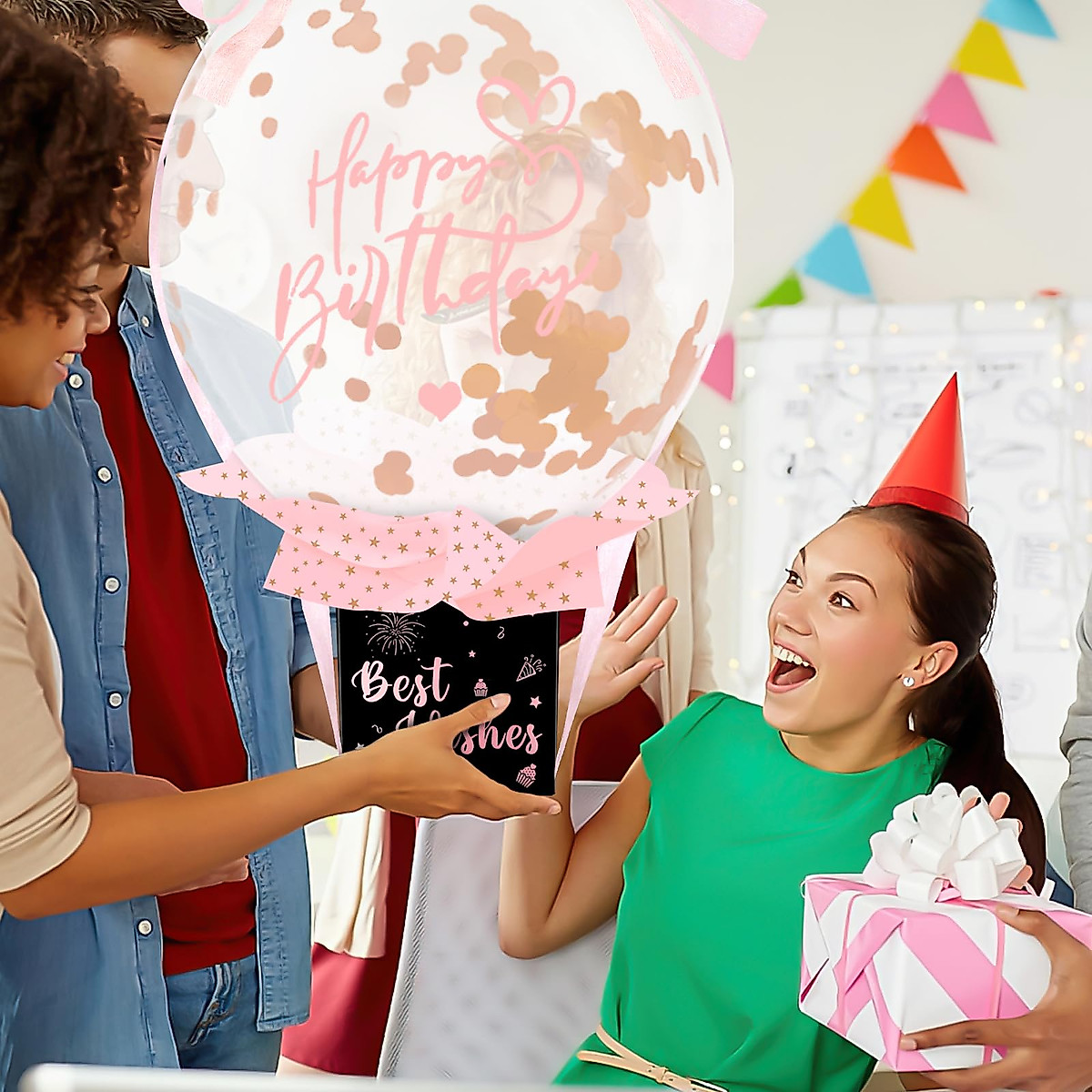 Upgraded Birthday Money Box for Cash Gift Pull, Funny Pull Money Balloon Box Happy Birthday Surprise Set, Birthday Gifts for Women Men Best Friend Girlfriend Wife Sister (Rose Quartz)