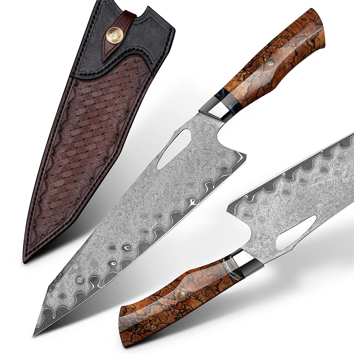 FZIZUO Damascus steel Japanese chef's knife, Skd11 Sanhe Steel professional handmade, very sharp Japanese cleaver, suitable for restaurant kitchen knives and home cooking knives