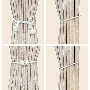 8 Pack Curtain Tie Backs, Pearl Curtain Ties Decorative Rope, Modern Rope Buckle Curtain Holdbacks Holder for Home Bedroom Office (White)