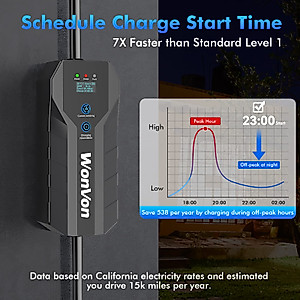 WonVon 32 Amp Level 2 EV Charger,23 Ft Portable Charger with NEMA 14-50P 240V J1772 Charging Cable, Adjustable&Smart Timing Charging in EV Charging Station.