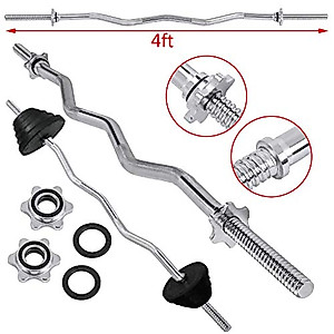 Enjoytime Home Fitness Adjustable 47" Barbell Weight Bar Standard Exercise Curl Bar (1 Set, Multicolor)