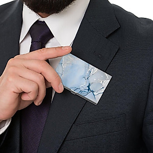 IFBUITE Business Card Holder, Color UV Printing Pattern Metal Card Holder Wallet, Aluminum Alloy Pockets Credit Card Organizer Business Card Case for Men and Women (Blue Marble)