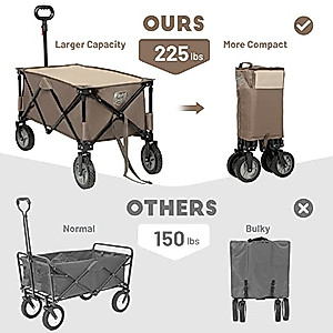 TIMBER RIDGE Folding Utility Wagon, Heavy Duty Foldable Garden Cart with Side Pocket and Cup Holders, Collapsible Wagon Cart for Garden, Sports, Shopping and Camping, Tan